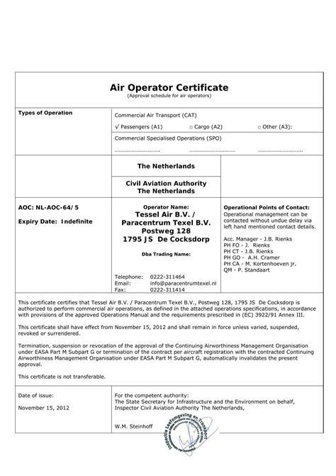 Air Operator Certificate (Aoc) - Bolt Flight