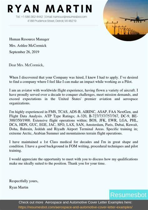 Pilot Cover Letter Example and Template - Bolt Flight